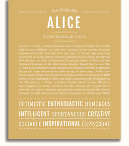 Alice Personalized Name Meaning Art Prints – Name Stories