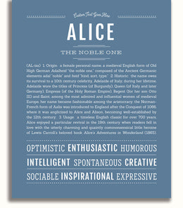 Alice Personalized Name Meaning Art Prints – Name Stories