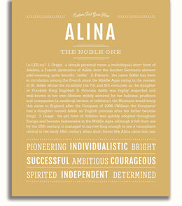 Alina Personalized Name Meaning Art Prints – Name Stories