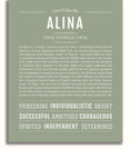 Alina Personalized Name Meaning Art Prints – Name Stories