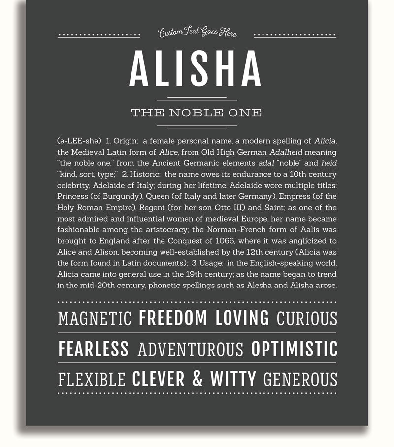 Alisha Personalized Name Meaning Art Prints – Name Stories
