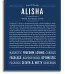 Alisha Personalized Name Meaning Art Prints – Name Stories