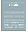 Alisha Personalized Name Meaning Art Prints – Name Stories