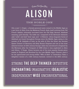 Alison Personalized Name Meaning Art Prints – Name Stories