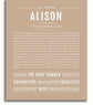 Alison Personalized Name Meaning Art Prints – Name Stories