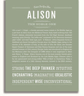 Alison Personalized Name Meaning Art Prints – Name Stories