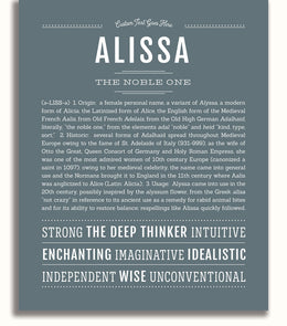 Alissa Personalized Name Meaning Art Prints – Name Stories