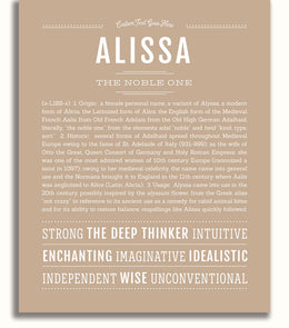 Alissa Personalized Name Meaning Art Prints – Name Stories