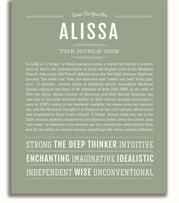 Alissa Personalized Name Meaning Art Prints – Name Stories