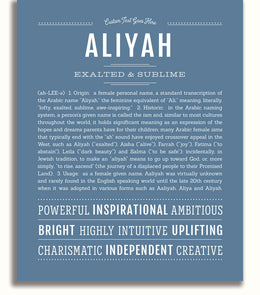 Aliyah Personalized Name Meaning Art Prints – Name Stories