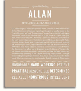 Allan Personalized Name Meaning Art Prints – Name Stories