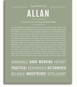 Allan Personalized Name Meaning Art Prints – Name Stories