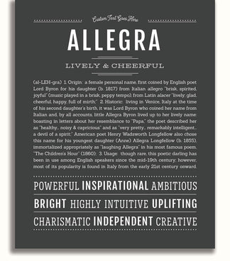 Allegra Personalized Name Meaning Art Prints – Name Stories