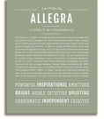 Allegra Personalized Name Meaning Art Prints – Name Stories
