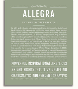 Allegra Personalized Name Meaning Art Prints – Name Stories