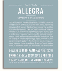 Allegra Personalized Name Meaning Art Prints – Name Stories