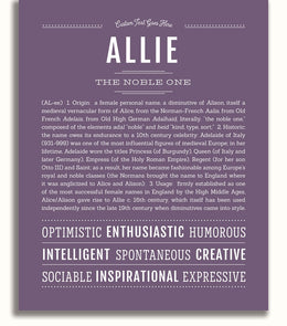 Allie Personalized Name Meaning Art Prints – Name Stories
