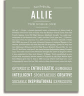 Allie Personalized Name Meaning Art Prints – Name Stories