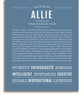Allie Personalized Name Meaning Art Prints Name Stories