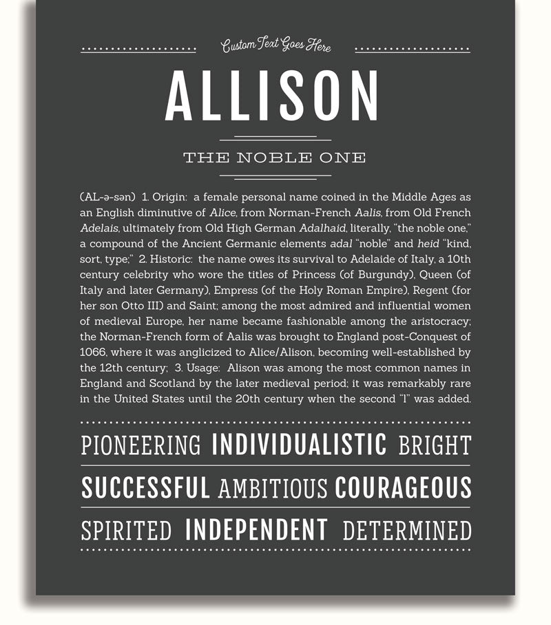 Allison Personalized Name Meaning Art Prints – Name Stories