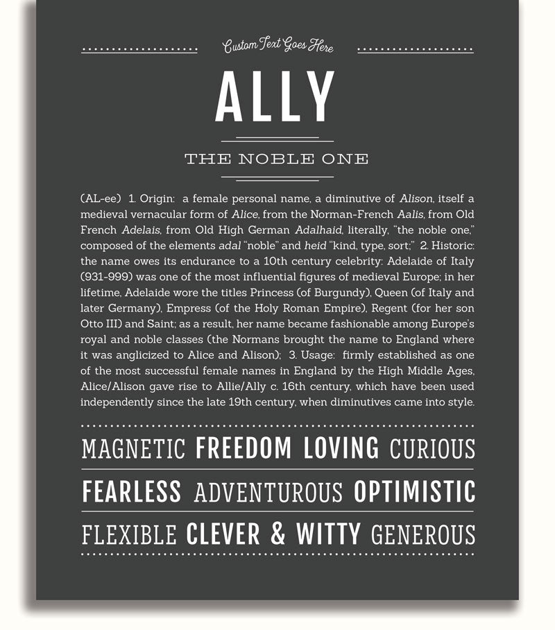Ally Personalized Name Meaning Art Prints – Name Stories