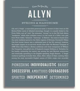 Allyn Personalized Name Meaning Art Prints – Name Stories