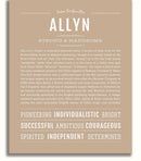 Allyn Personalized Name Meaning Art Prints – Name Stories