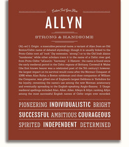 Allyn Personalized Name Meaning Art Prints – Name Stories