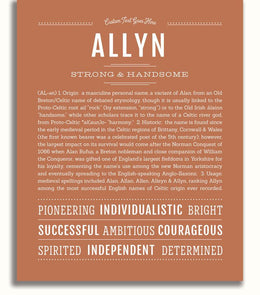 Allyn Personalized Name Meaning Art Prints – Name Stories