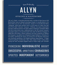 Allyn Personalized Name Meaning Art Prints – Name Stories