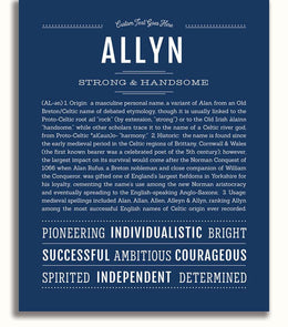 Allyn Personalized Name Meaning Art Prints – Name Stories