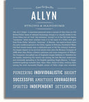 Allyn Personalized Name Meaning Art Prints – Name Stories