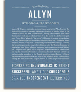 Allyn Personalized Name Meaning Art Prints – Name Stories
