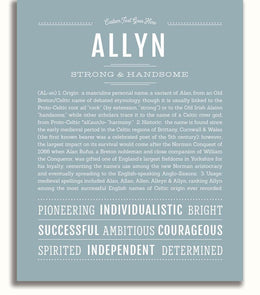 Allyn Personalized Name Meaning Art Prints – Name Stories