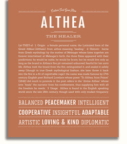 Althea Personalized Name Meaning Art Prints – Name Stories