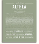Althea Personalized Name Meaning Art Prints – Name Stories