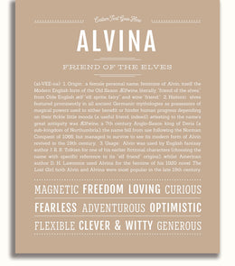 Alvina Personalized Name Meaning Art Prints – Name Stories