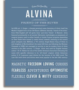 Alvina Personalized Name Meaning Art Prints – Name Stories