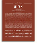 Alys Personalized Name Meaning Art Prints – Name Stories