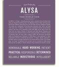 Alysa Personalized Name Meaning Art Prints – Name Stories