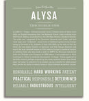 Alysa Personalized Name Meaning Art Prints – Name Stories