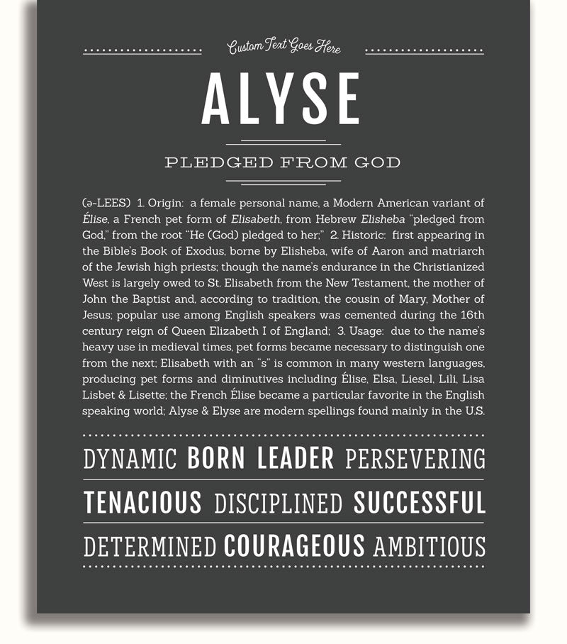 Alyse Personalized Name Meaning Art Prints – Name Stories