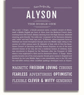 Alyson Personalized Name Meaning Art Prints – Name Stories