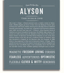 Alyson Personalized Name Meaning Art Prints – Name Stories