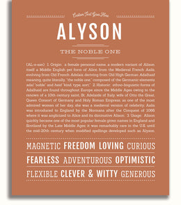 Alyson Personalized Name Meaning Art Prints – Name Stories