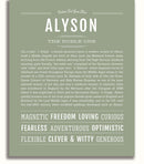 Alyson Personalized Name Meaning Art Prints – Name Stories