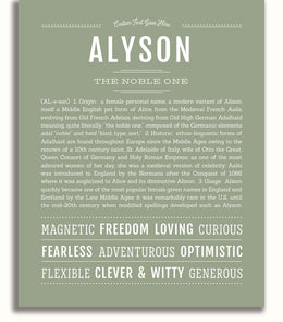 Alyson Personalized Name Meaning Art Prints – Name Stories