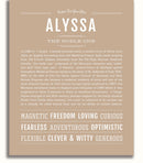Alyssa Personalized Name Meaning Art Prints – Name Stories