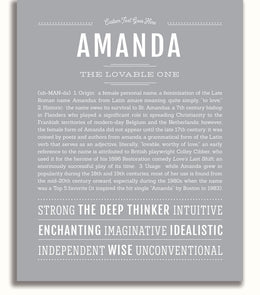 Amanda Personalized Name Meaning Art Prints – Name Stories