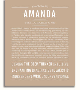 Amanda Personalized Name Meaning Art Prints – Name Stories